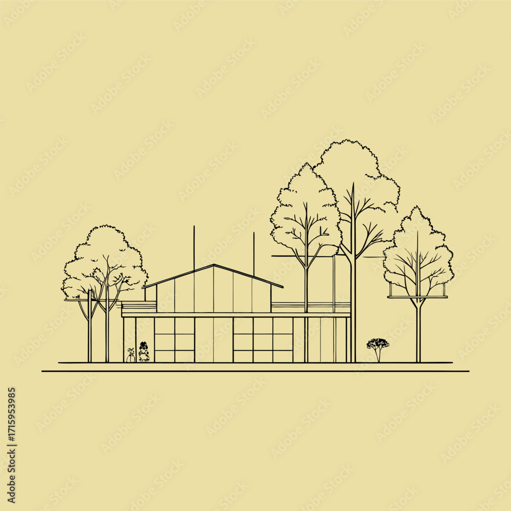 Architectural Drawings, Minimal style cad tree line drawing, Side view ...