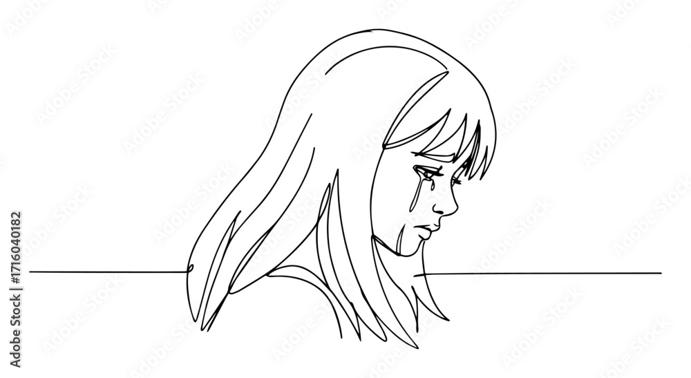 Image vectorielle Stock one single line drawing of a sad woman crying ...