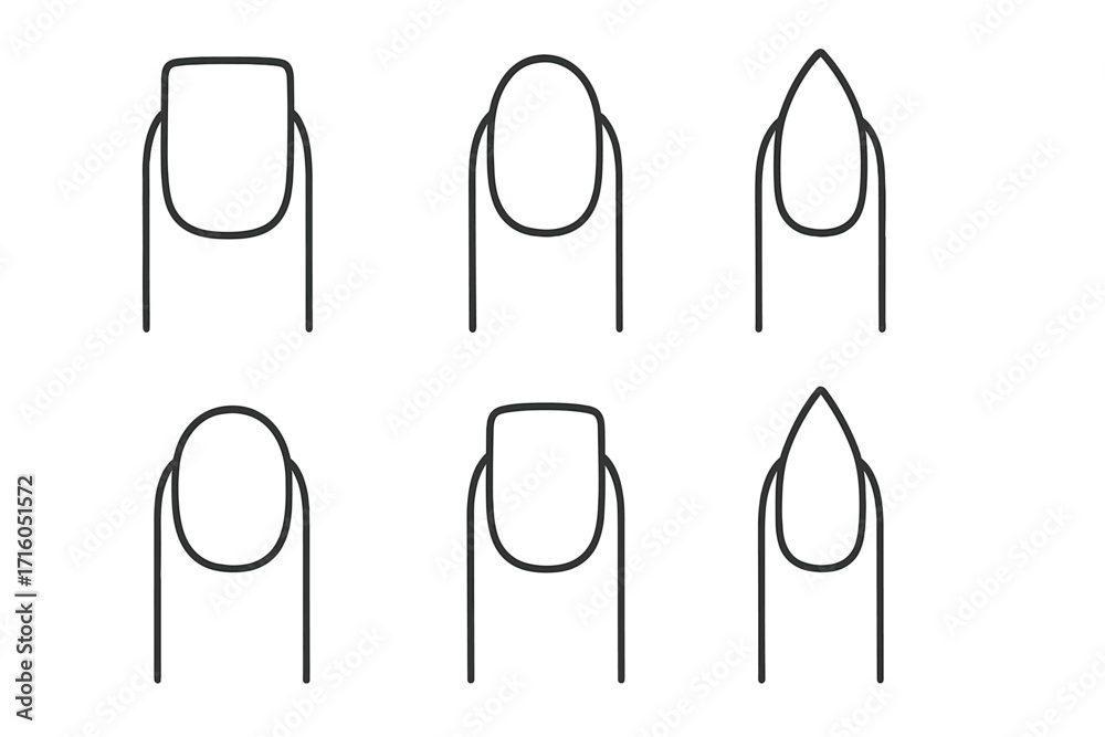 Manicure nail shapes guide. Vector icon set of different fingernail ...