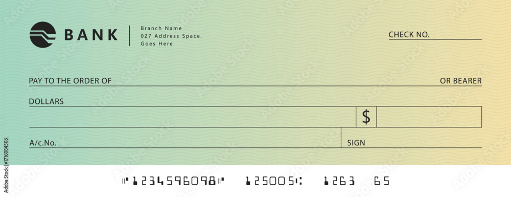 Blue Bank check, vector blank money cheque, checkbook template with ...