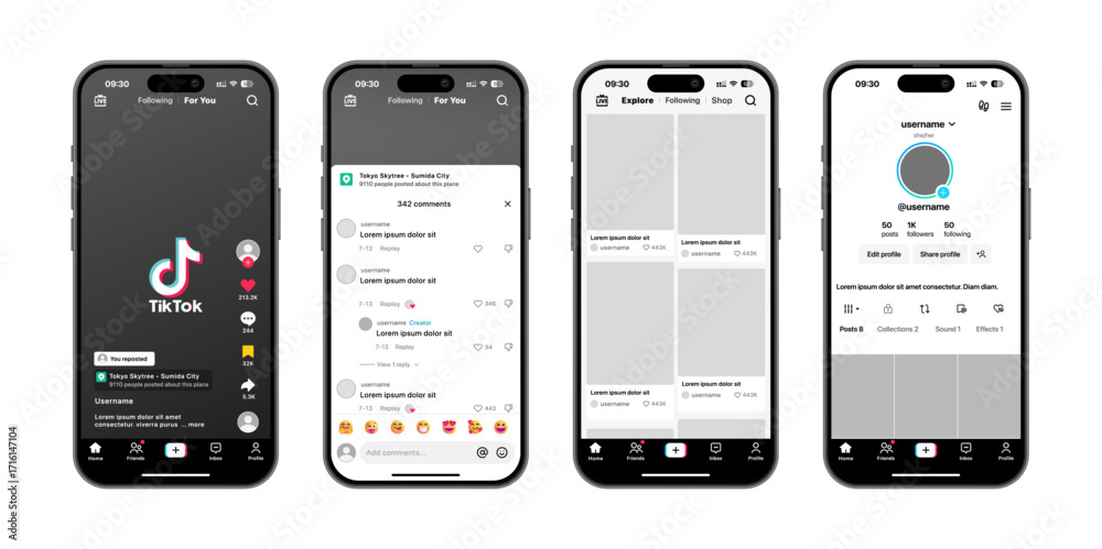TikTok UI update 2025 new template shown on iPhone 17 Pro. Editable ...