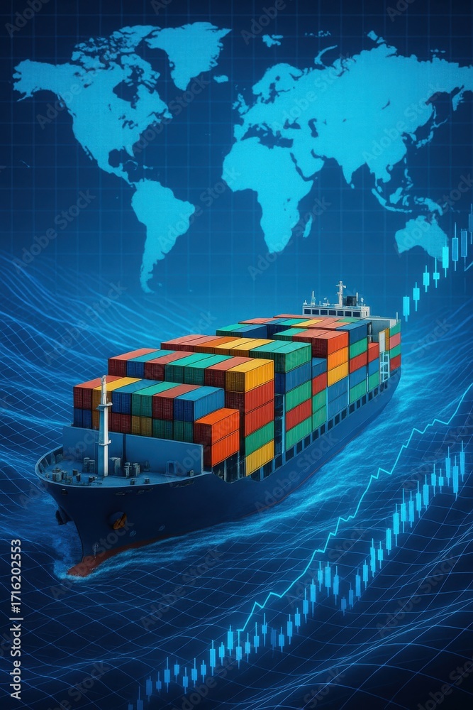 Supply Chain Shipping with Cargo Ship and World Map in Graphical Data ...