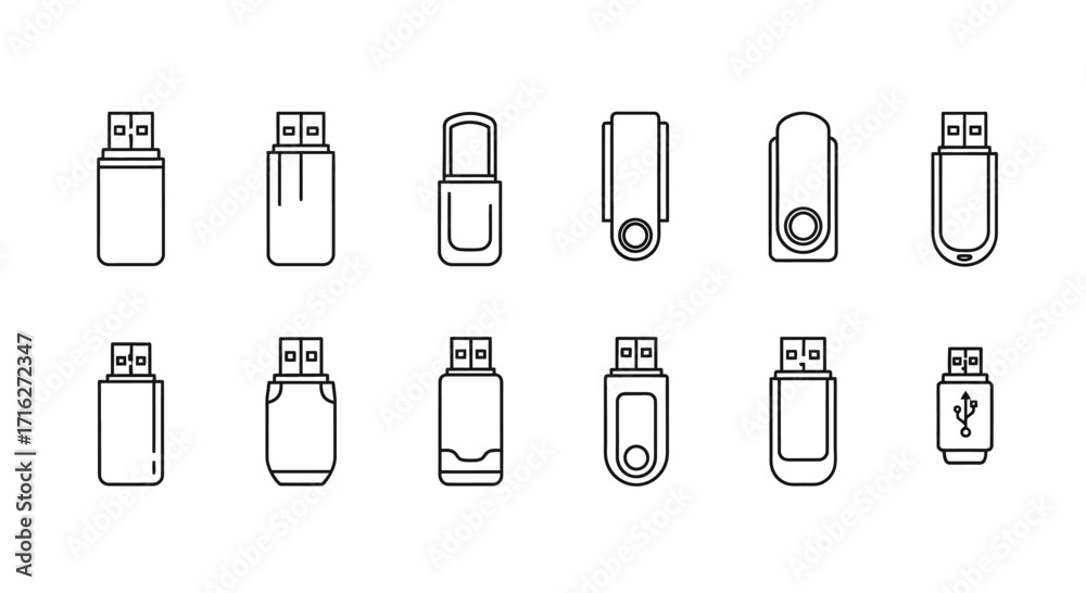 Collection of usb flash drive icons diverse shapes and styles for ...