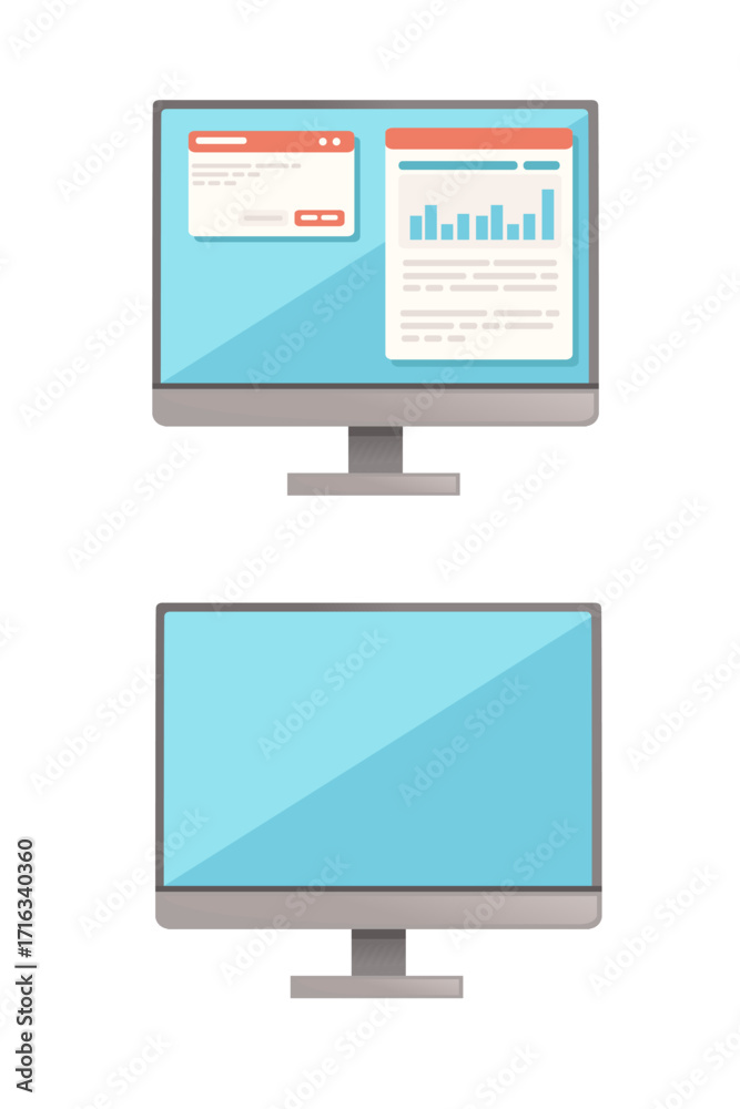 Computer monitors with interface states. Business dashboard analytics ...