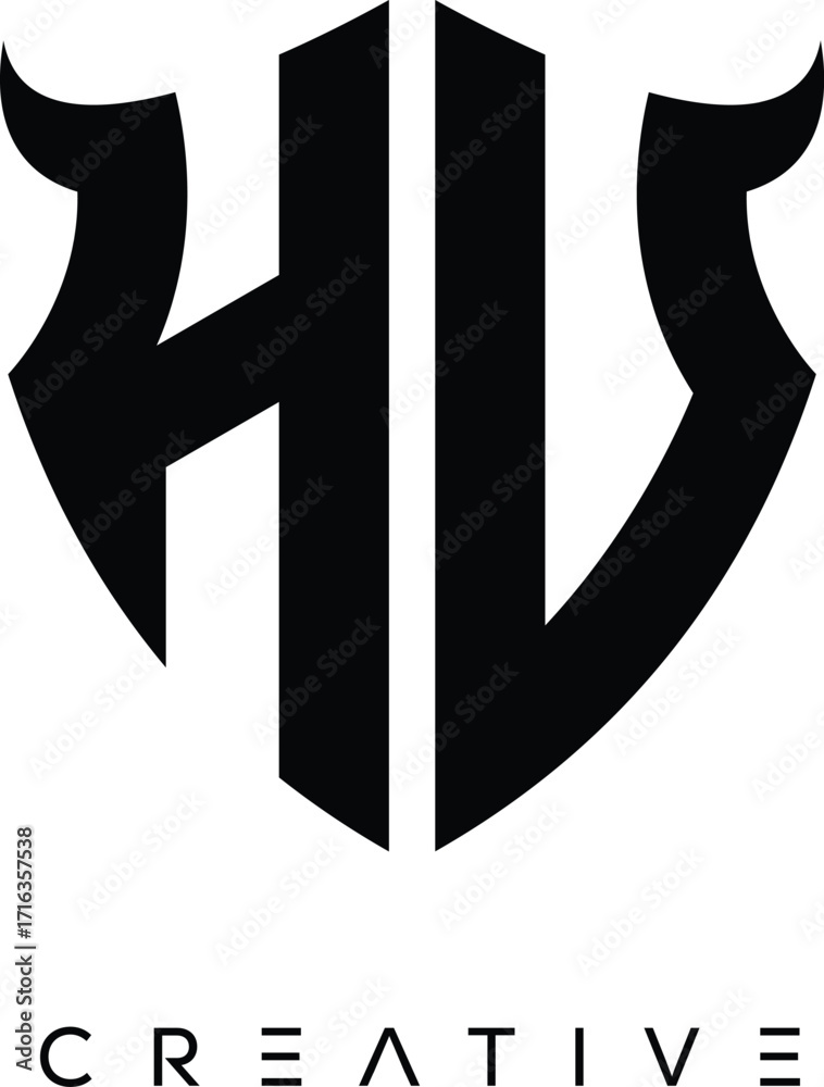 HU Shield Monogram Logo with Bull Horn – Bold Emblem Symbol for ...