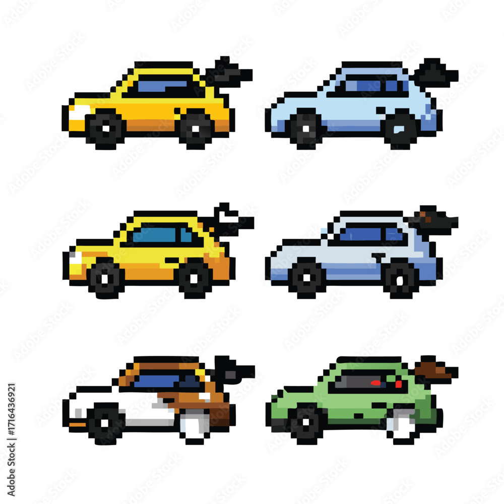 Vector de Stock Drift Cars 8-Bit Pixel Art Icon Set. 6 Retro Drifting ...