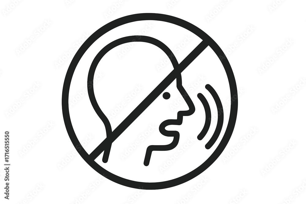 No talking sign. Keep quiet symbol. Silence please icon. Forbidden to ...