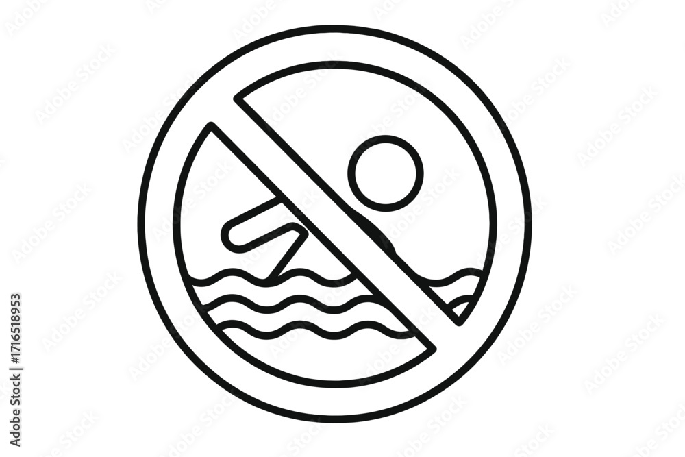 No swimming symbol, prohibition sign with swimmer icon, forbidden water ...