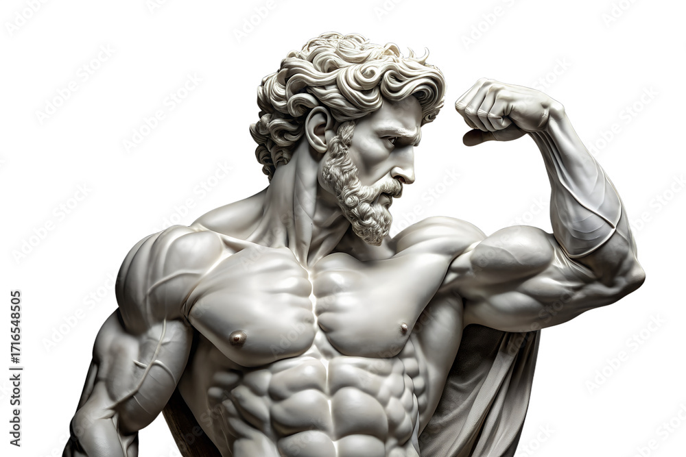Ancient Greek Sculpture of a Muscular God Flexing Biceps and Pecs in Classical Art Style ...