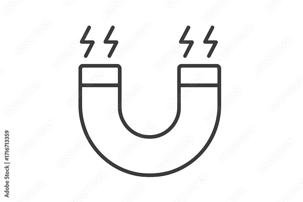 Simple linear icon of magnet with editable stroke, minimalistic linear ...