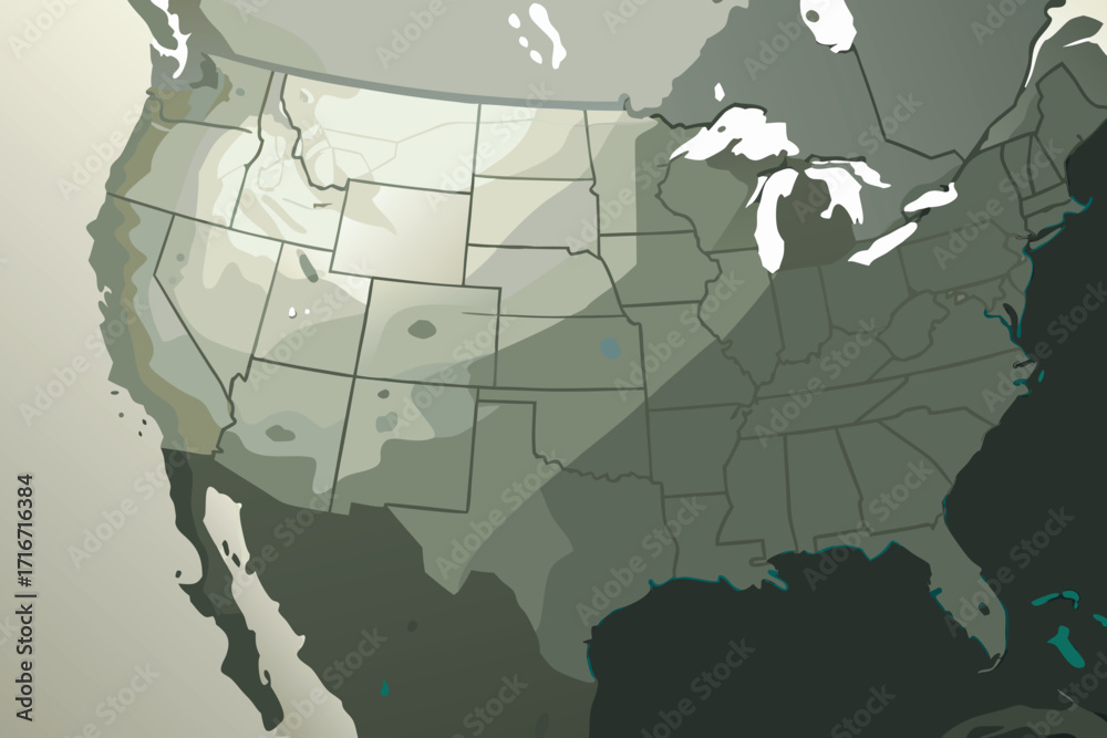United States Map With Shaded Regions And Dark map of Background ...