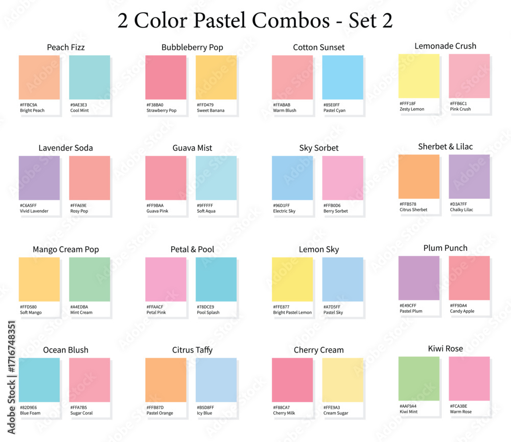 Pastel 2 Color Combinations Palettes Set 2 - 16 Combos 3d Bright ...