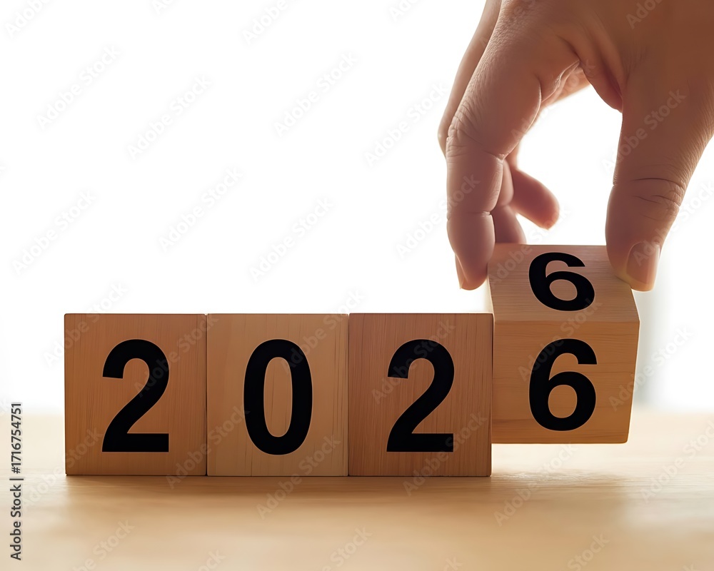 Building Blocks Forming the Year 2026 with a Hand Placing the Last ...