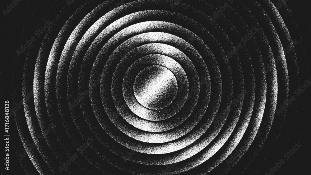 Spiral stippling art with twisted concentric circles creating an ...