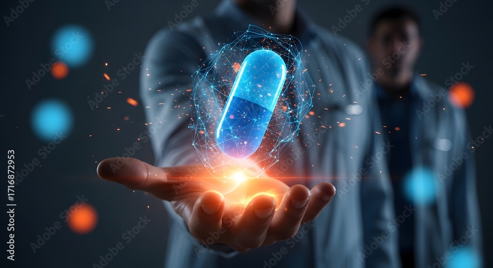 Advanced pharmaceutical research and development showcasing a glowing ...