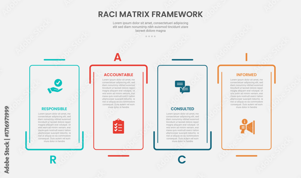 RACI matrix framework infographic outline style with creative rectangle ...