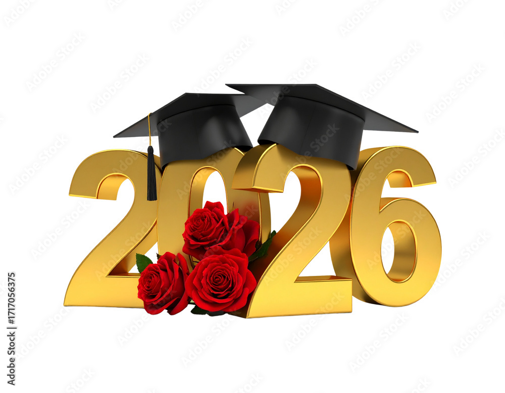 Golden 2026 Graduation Numbers with Cap and Roses Stock Illustration ...