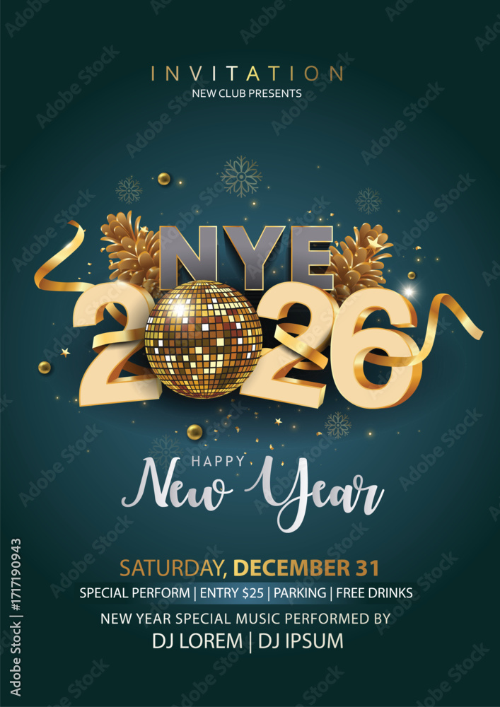 Vector de Stock 2026 Happy New Year club poster Background for your ...