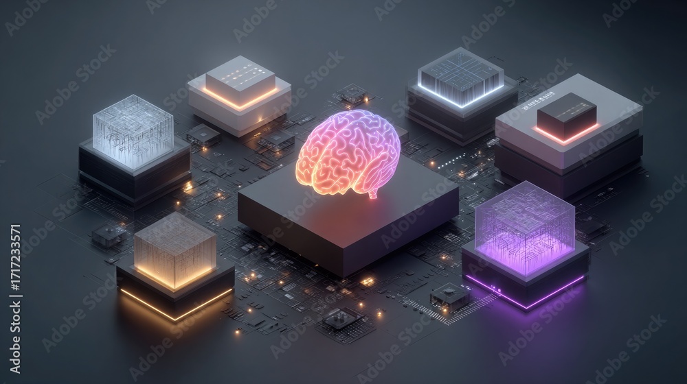Adaptive response mechanism visualized in neon lights showing smart ...