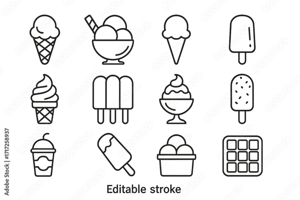 Ice cream line icon set. Gelato, sundae, sorbet, popsicle symbols. Thin ...