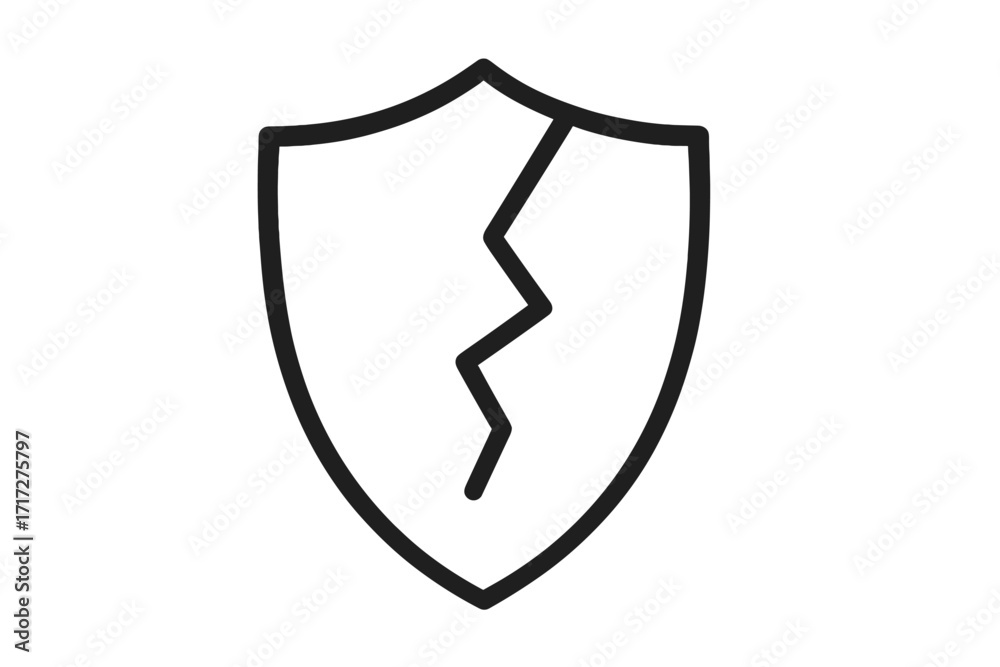 Vetor Broken shield icon. Metaphor for vulnerability, data breach, risk ...