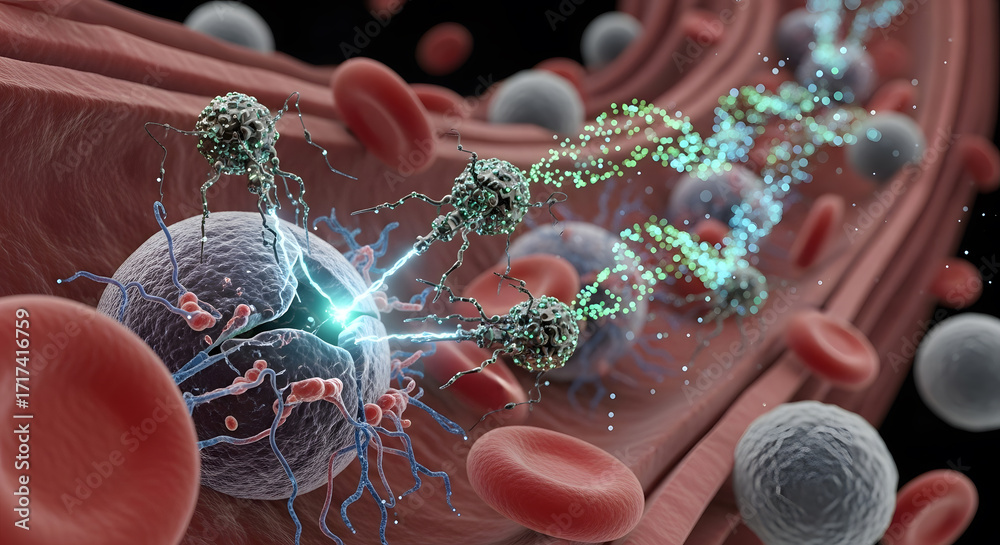 Microscopic battle unfolds as immune cells attack invaders within a ...
