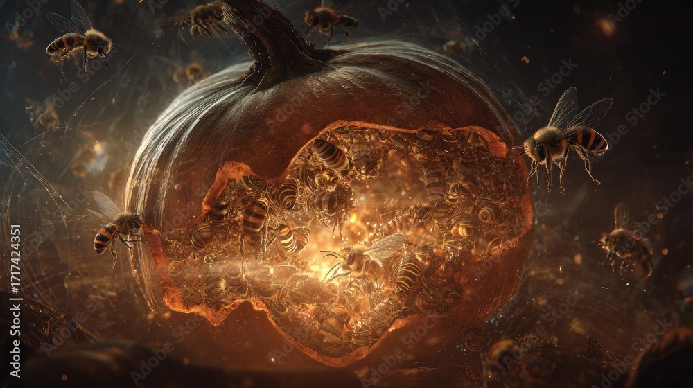 Creepy cinematic Halloween 2025 design with a pumpkin torso splitting ...