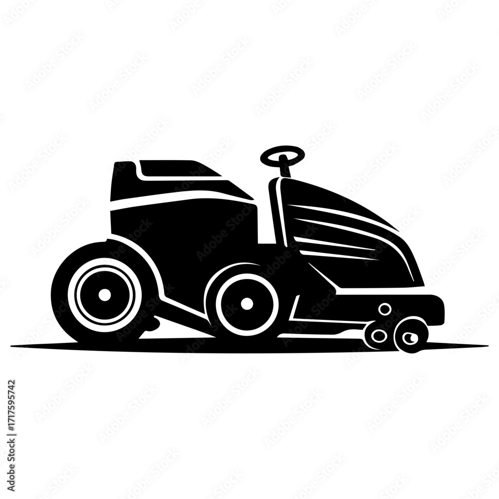 Illustration of a floor scrubber machine with a steering wheel in black ...