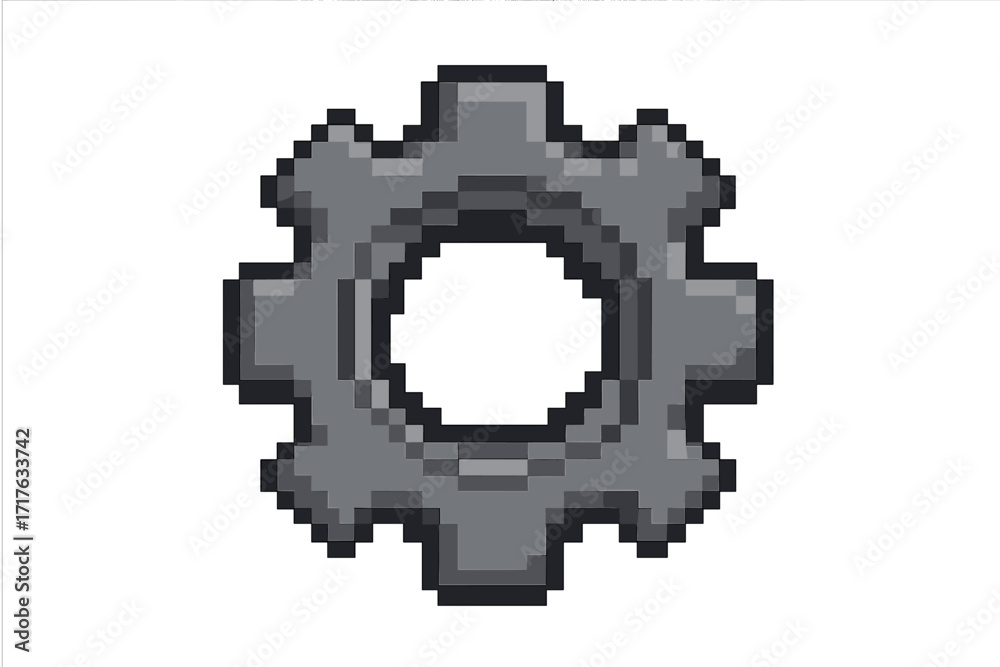 Gear pixel art icon. Cogwheel symbol for settings and options menu ...