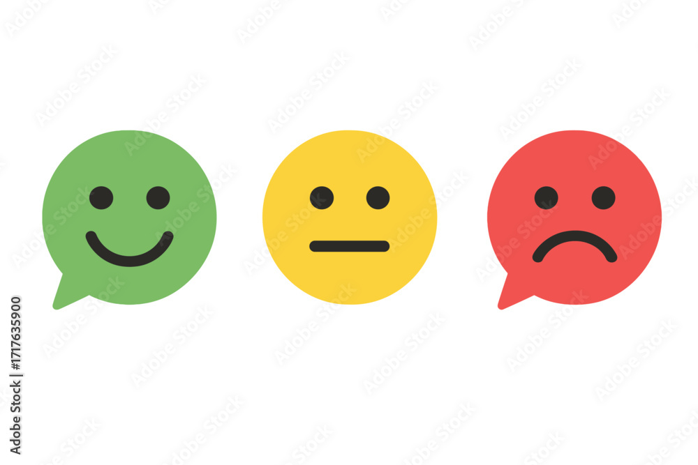 Feedback speech bubbles with smiley faces. Satisfaction level rating ...
