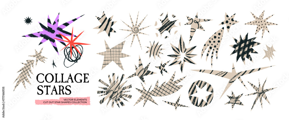 Cut out irregular star shapes for collages and zine design. Funky ...