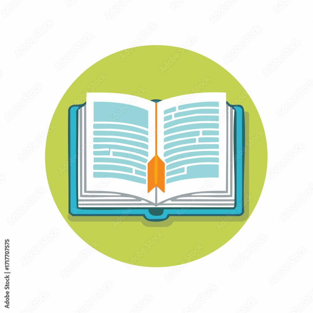 Open book with a vibrant blue cover and orange bookmark symbol for ...