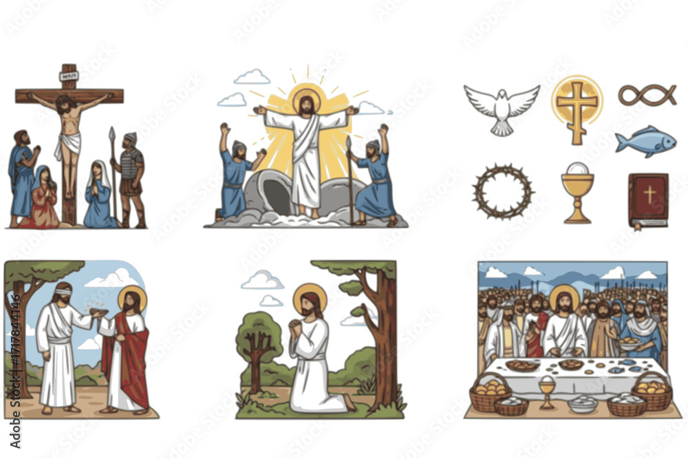 Jesus Christ Set – Vector Illustration Collection of Biblical Scenes ...