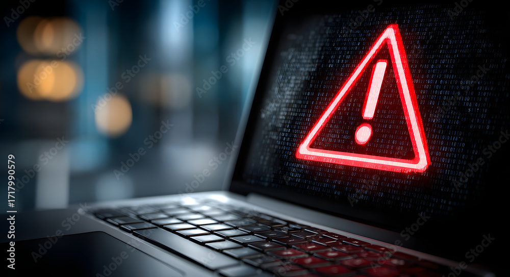 Cyber security alert email phishing scam warning on laptop computer ...