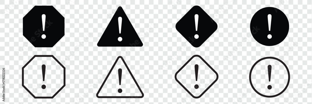 Alert icon set in editable stroke and flat vector illustrations. Road ...
