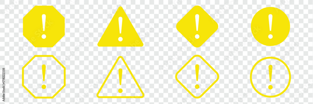 Alert icon set in editable stroke and flat vector illustrations. Road ...