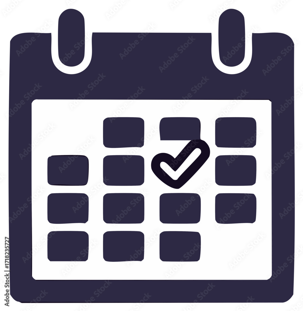 Hand drawn calendar icon with a checkmark symbol for scheduling ...