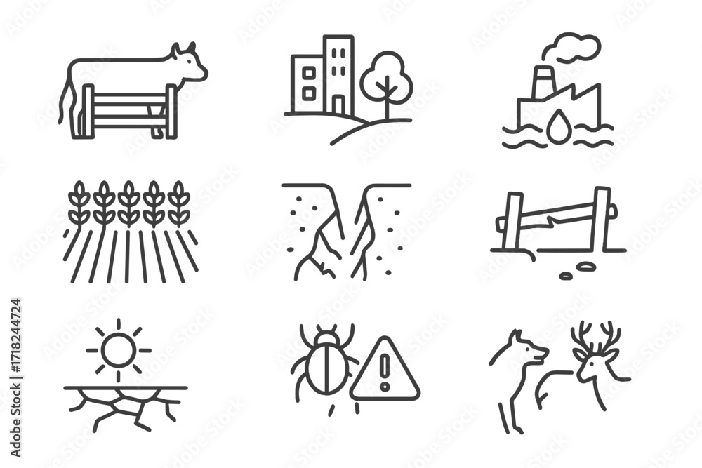Rewilding Challenges Icons. Line style icons of rewilding challenges ...