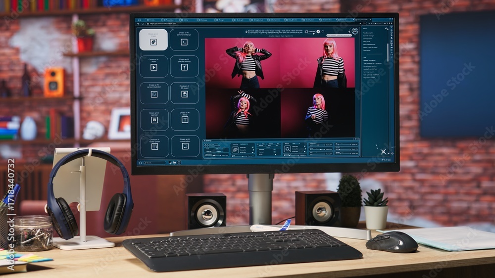 Computer monitor in apartment showing artificial intelligence ...