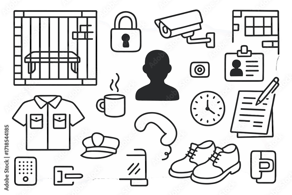 Jail Scene Doodle. Hand-drawn doodle illustration jail cell and booking ...