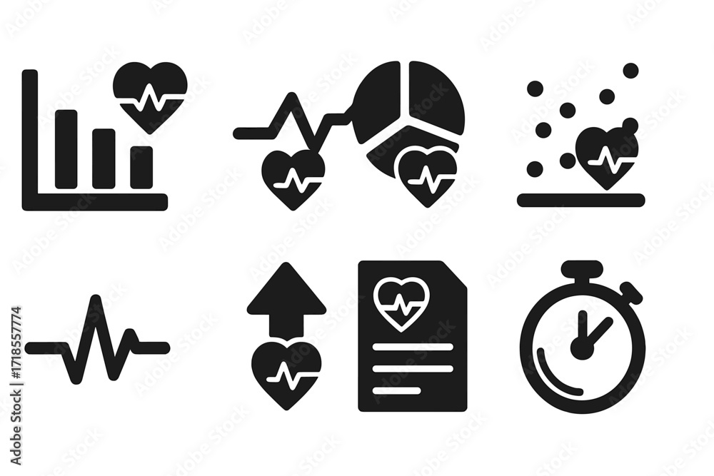 Heartbeat Data Icons. Solid, filled icon set of heartbeat data ...