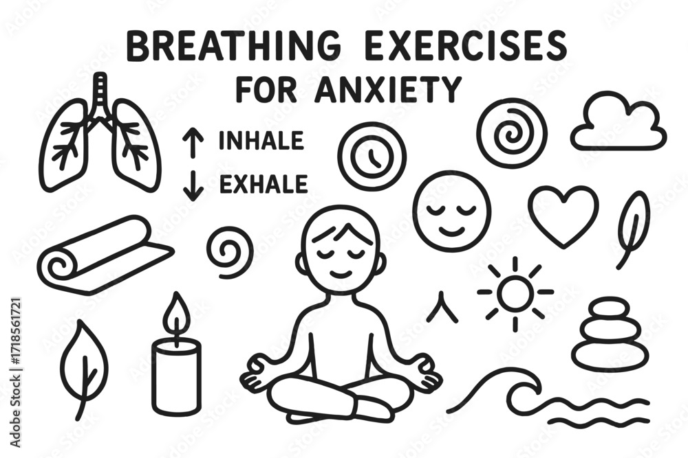 Breathing Exercise Icons. Hand-drawn doodle illustration Breathing ...