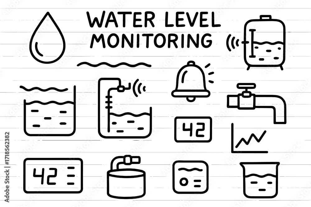 Water Monitoring Doodle. Hand-drawn doodle illustration Water level ...