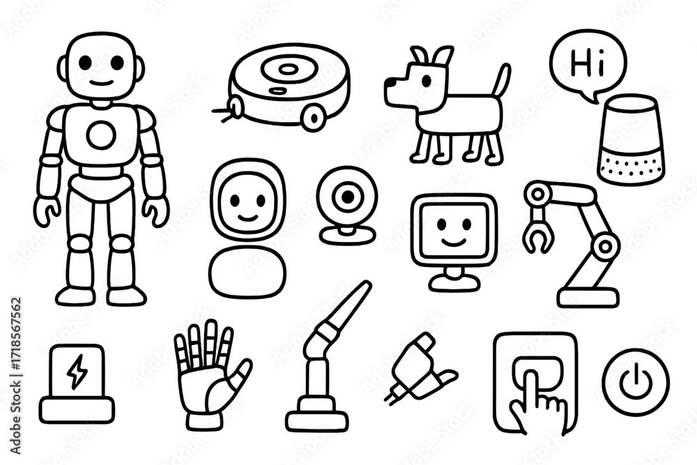 Image vectorielle Stock Friendly Robot Companions. Hand-drawn doodle ...