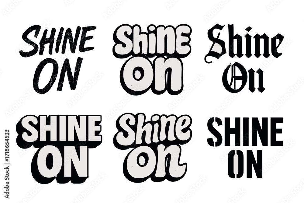 Emblematic Lettering Variations. Shine On. Set lettering. 4 harmonious ...
