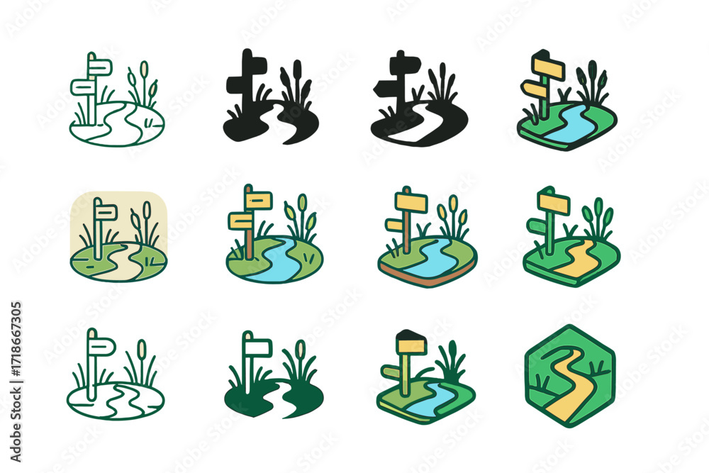 Wetland Trail Logos. Set Logo of Wetland Trail: Pathway with ...