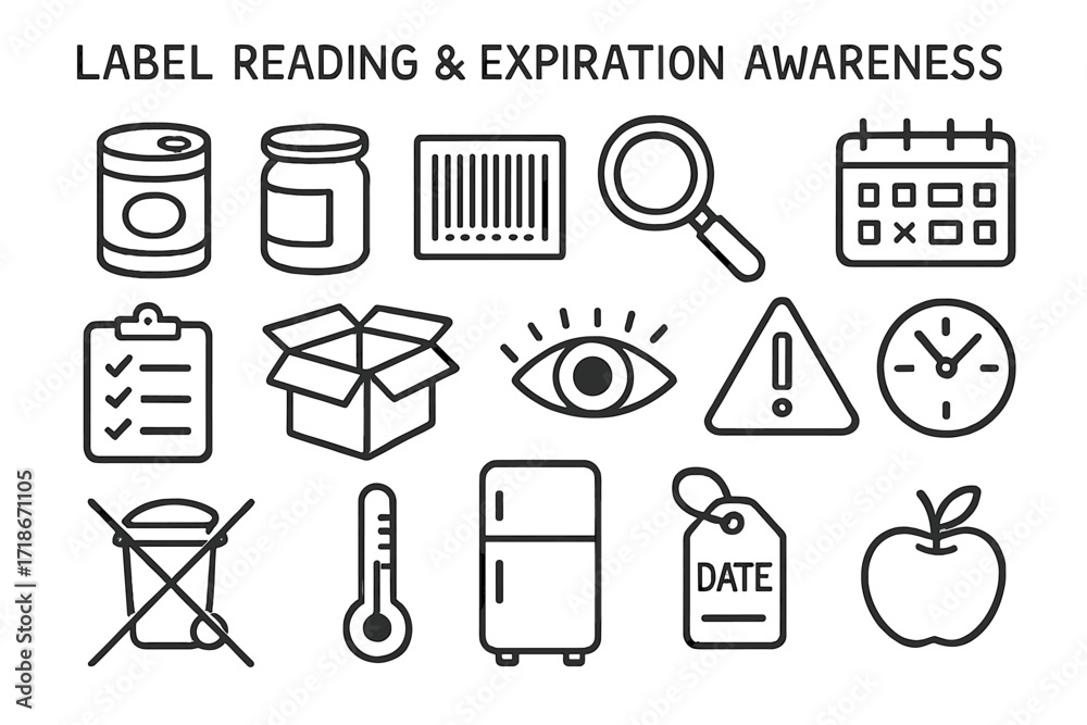 Expiration Awareness Icons. Hand-drawn doodle illustration Label ...