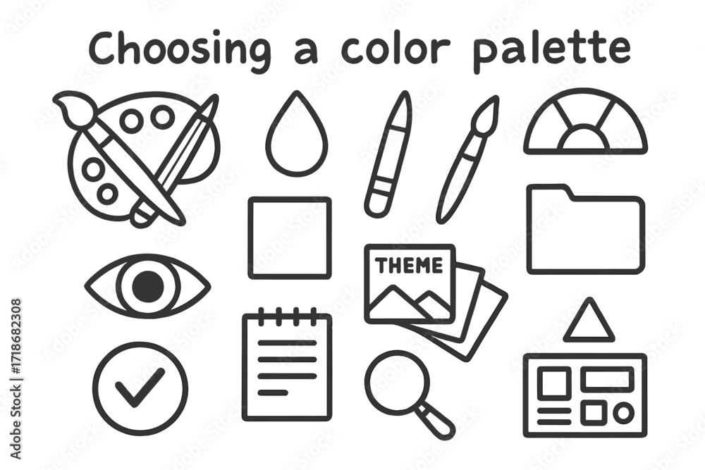 Creative Tools Doodle. Hand-drawn doodle illustration Choosing a color ...