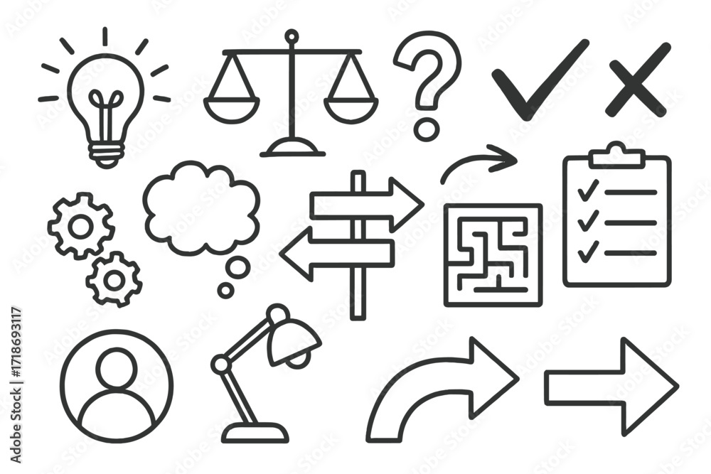 Image vectorielle Stock Decision Making Doodles. Hand-drawn doodle ...