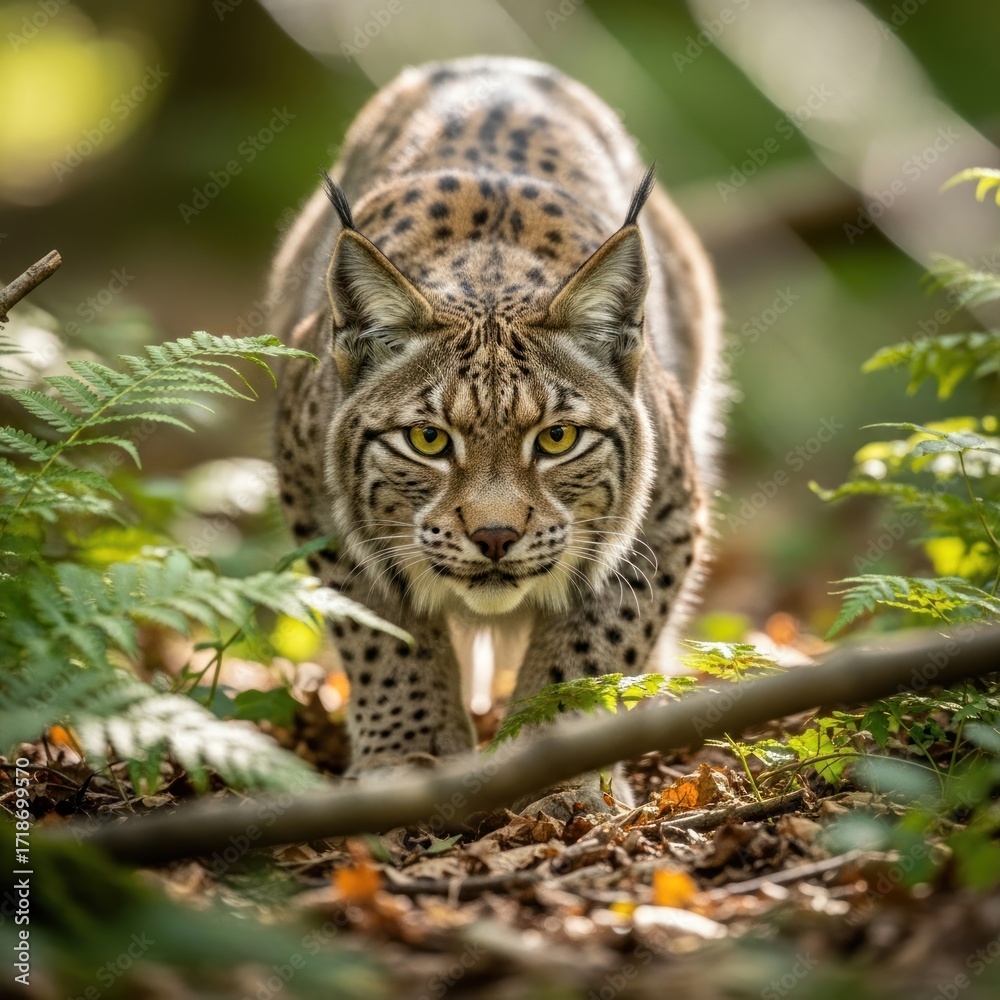 Majestic Eurasian Lynx Staring with Intense Yellow Eyes, a Powerful ...